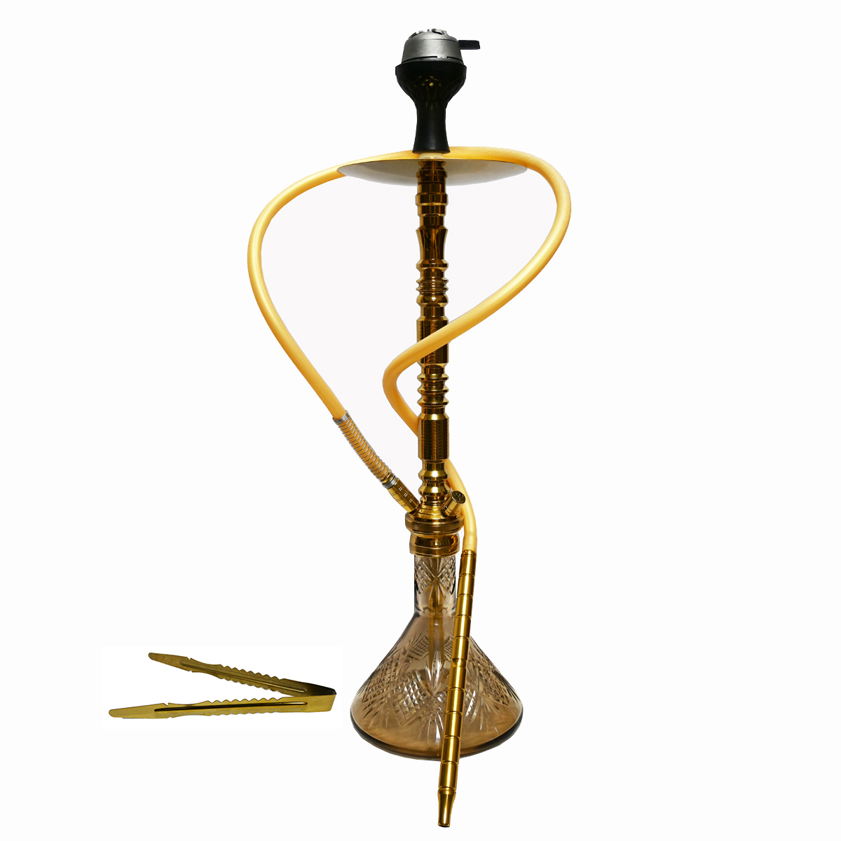 85 Cm Sultan Stainless Steel Hookah Golden Stem Peach Base